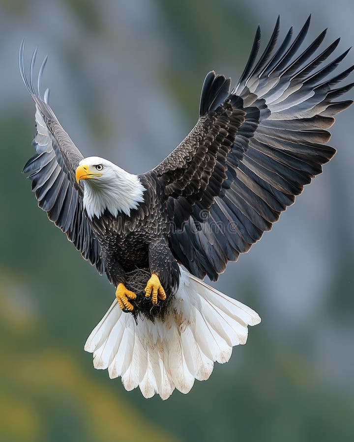 Majestic American Bald Eagle in Flight with Wings Spread Stock ...