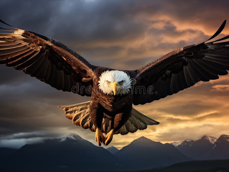 Majestic Bald Eagle in Flight Against a Dramatic Sky Stock Illustration ...