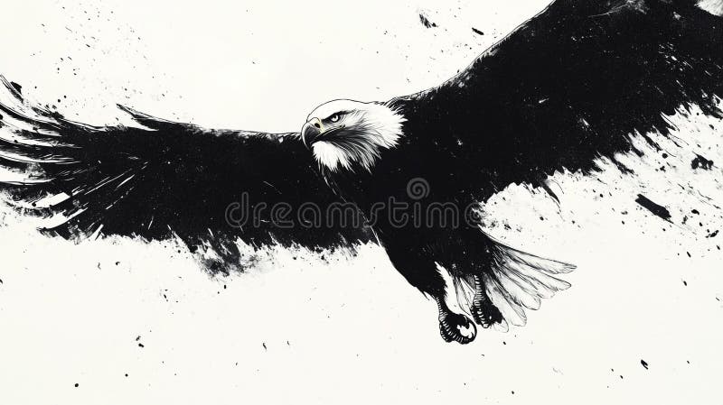 Majestic Bald Eagle in Flight Black and White Ink Splatter Art Stock ...