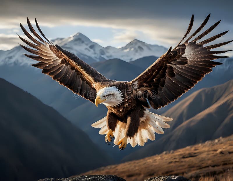 Majestic Bald Eagle in Flight: Dramatic Mountain Landscape Stock ...