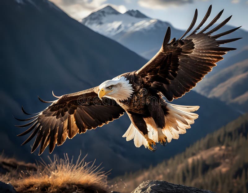 Majestic Bald Eagle in Flight: Dramatic Mountain Landscape Stock ...