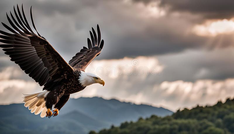 Majestic Bald Eagle Flight Wings Spread Wide Soaring High Stock Photos ...