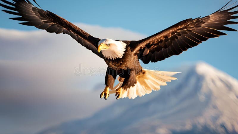 Majestic Bald Eagle in Flight Over Snowy Mountain Landscape Stock Illustration - Illustration of ...