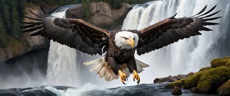Majestic Bald Eagle Soaring Above Snowy Mountains Stock Illustration ...