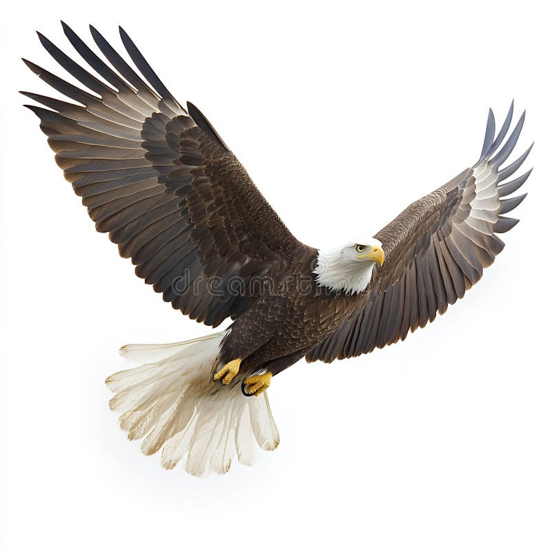 Majestic Bald Eagle in Flight Soaring Wings Spread Wide Against White ...