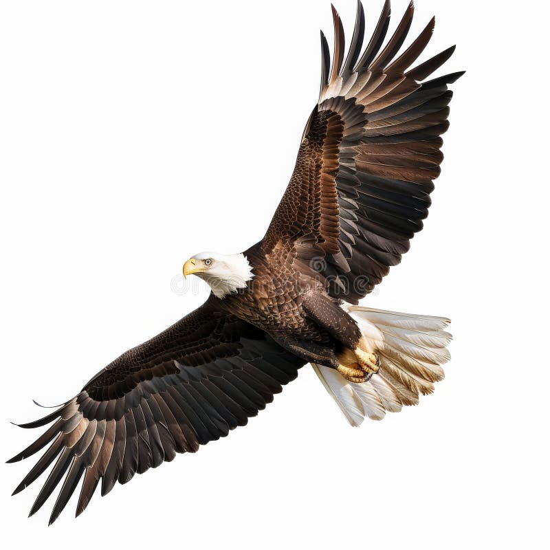 A Majestic Bald Eagle in Flight with Wings Fully Spread, Sharp Eyes ...