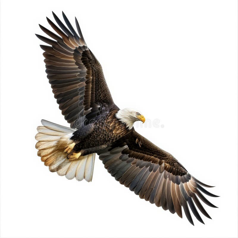 A Majestic Bald Eagle in Flight with Wings Fully Spread, Sharp Eyes ...
