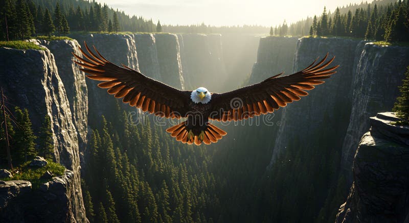 Majestic Eagle Soaring Over Canyon Sunlight Stock Photos - Free ...