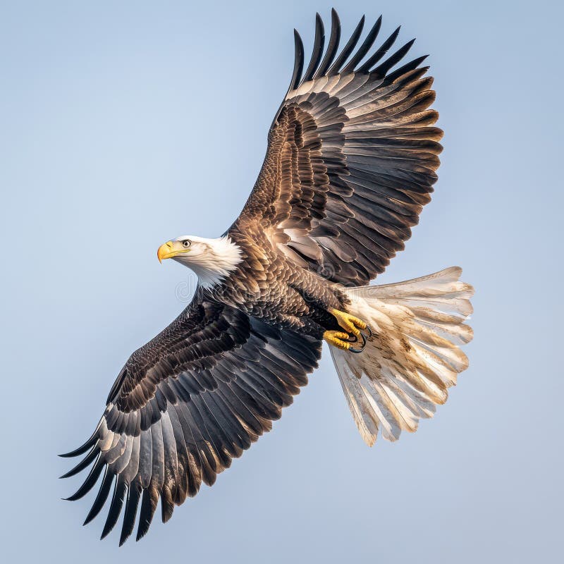 Majestic Bald Eagle in Flight Wings Spread Wide Against a Clear Sky ...