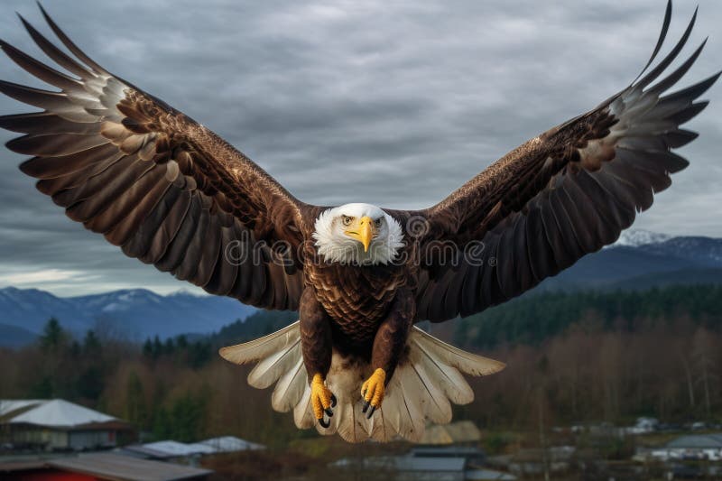 Majestic Bald Eagle in Flight, Wings Spread Wide Stock Illustration - Illustration of wings ...
