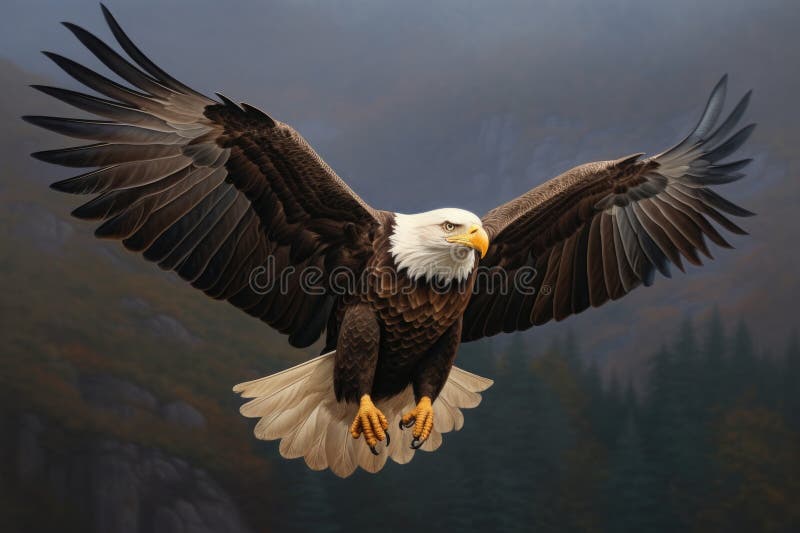 Majestic Bald Eagle in Flight, Wings Spread Wide Stock Image - Image of ...