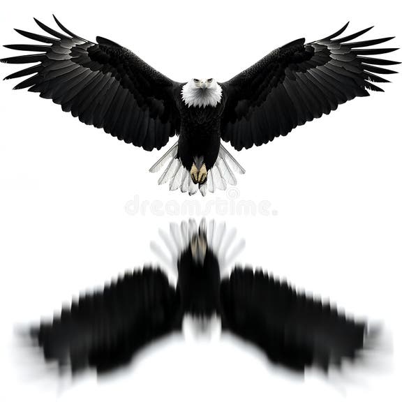 Majestic Bald Eagle in Flight Wings Spread Wide Reflection Below Stock ...