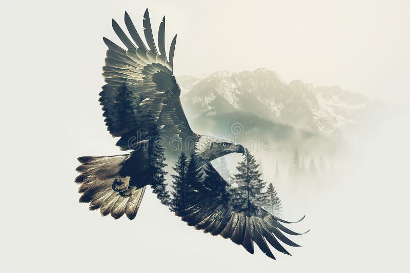 Bald Eagle Flying Over Misty Forest Landscape Mountains Stock Photos - Free & Royalty-Free Stock ...