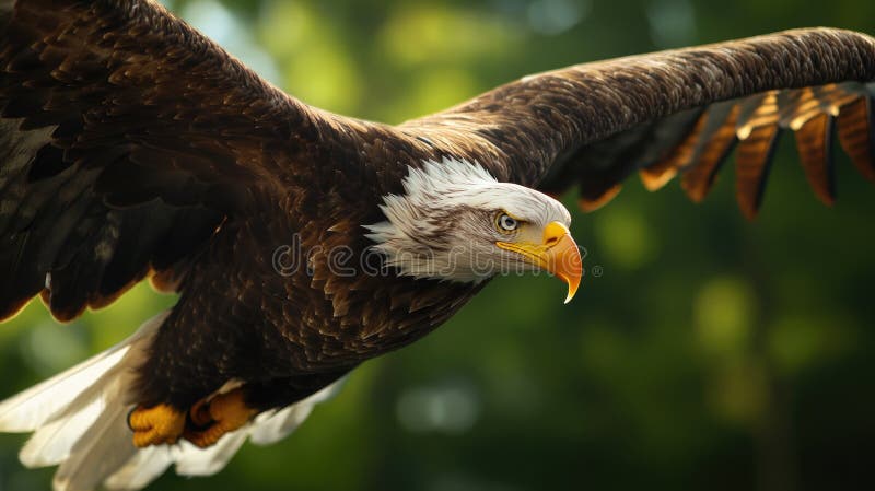 A Majestic Bald Eagle in Mid-flight, Its Wings Outstretched As it ...
