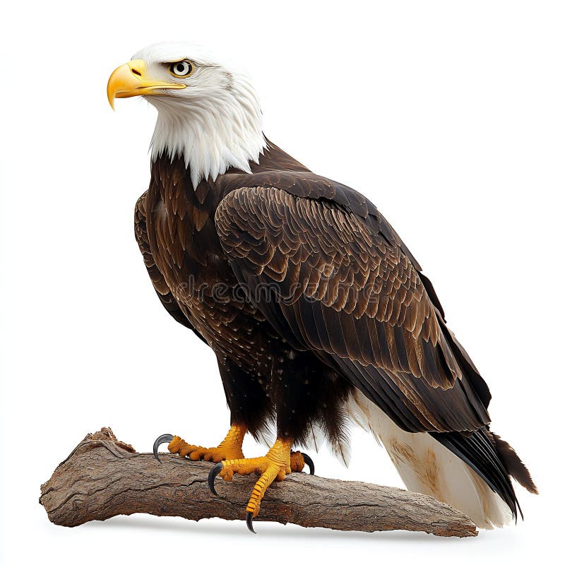 Majestic Bald Eagle Perched on a Branch Isolated on White Background ...
