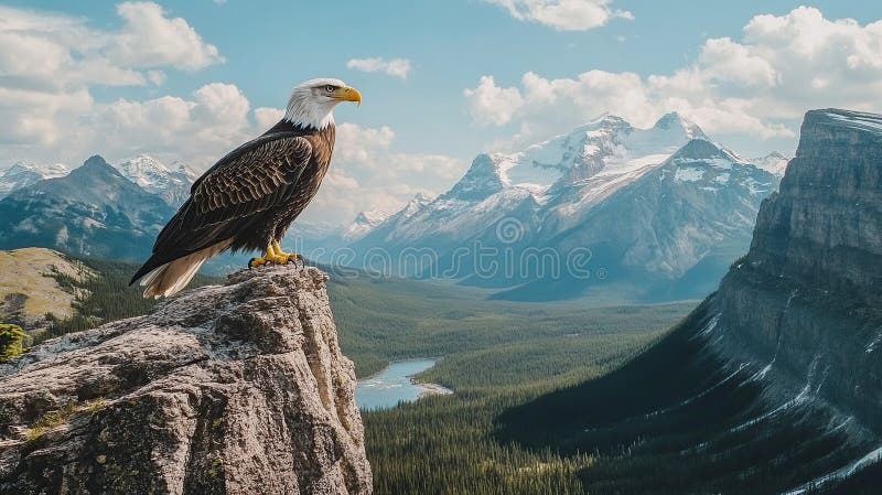 Bald Eagle Perched Mountain Rock Scenic Landscape View Stock Photos - Free & Royalty-Free Stock ...