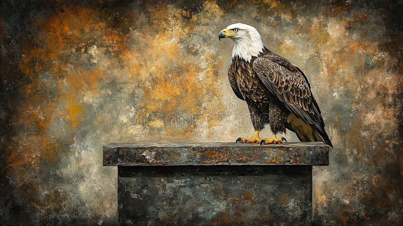 Majestic Bald Eagle Perched on Rusty Post, Textured Background ...