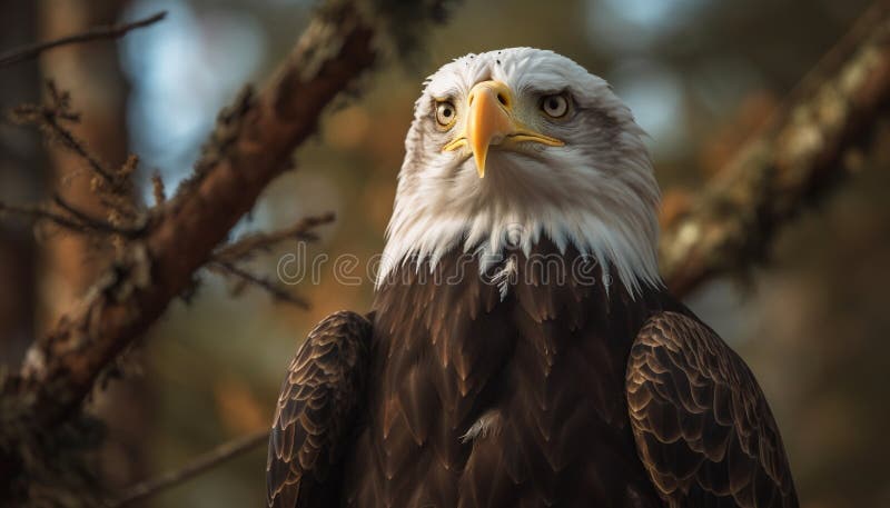 Majestic Bald Eagle Perching on Branch, Symbol of Freedom Generated by ...