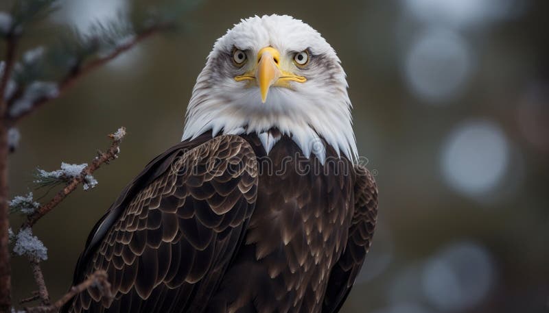 Majestic Bald Eagle Perching on Tree Branch Generated by AI Stock ...