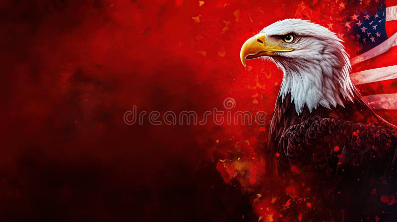 Majestic Bald Eagle Profile Against a Red, Textured American Flag ...