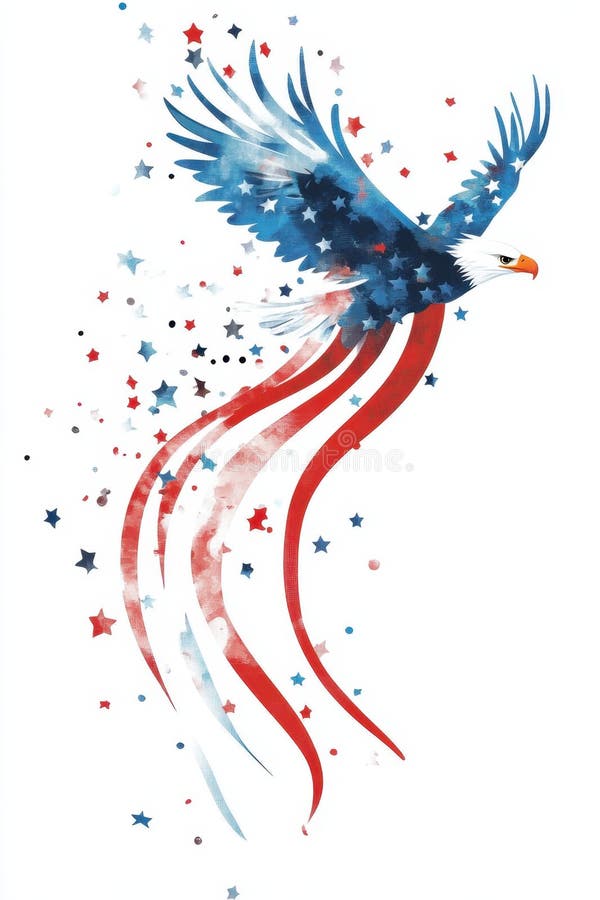 Majestic Bald Eagle with Red and Blue Starry Trail in Flight. Stock ...