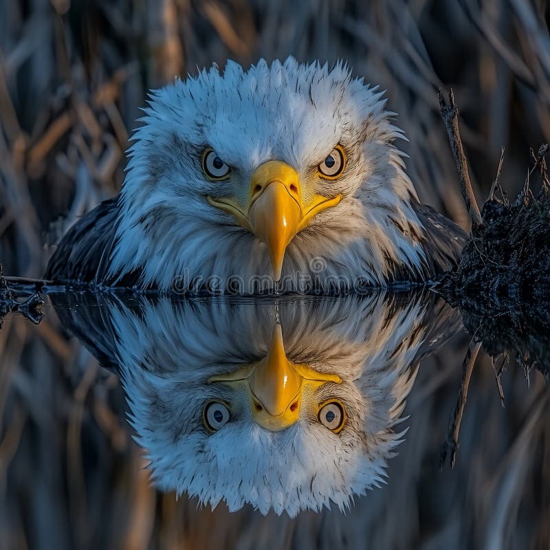 Majestic Bald Eagle Reflecting in Still Water Wildlife Nature Stock ...
