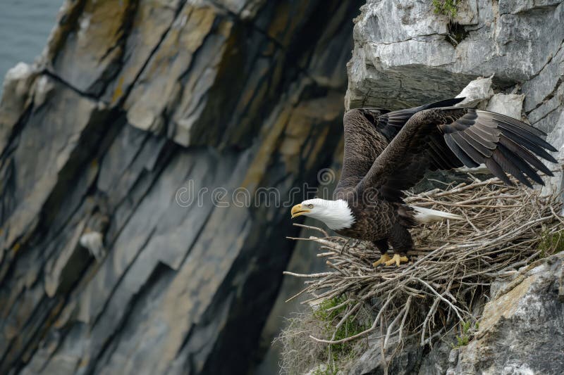 Majestic Bald Eagle Returning To Cliffside Nest Stock Photo - Image of ...