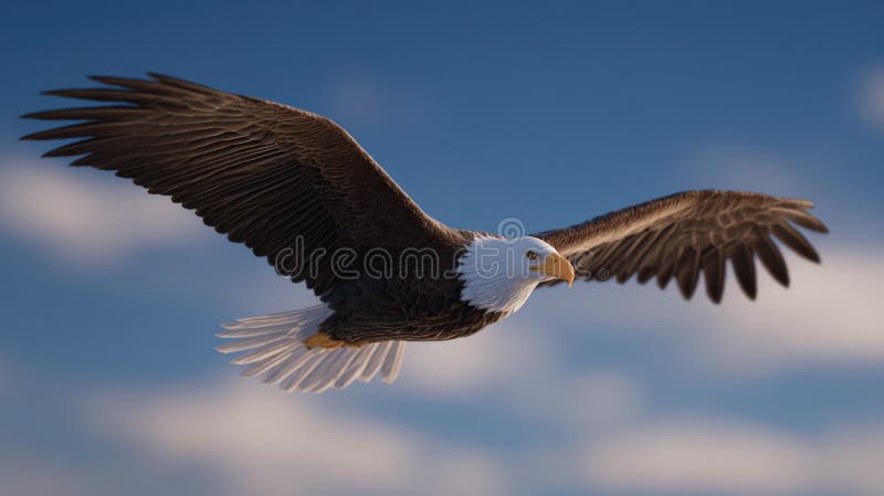 Generative AI Majestic Bald Eagle Soa High in the Sky with Outstretched Wings Du Daytime ...