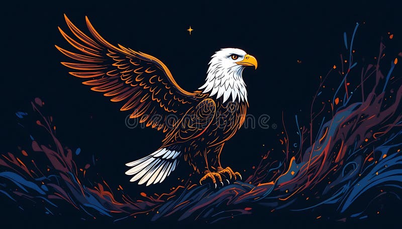 Majestic Bald Eagle Soaring in Abstract Colorful Night Sky Stock ...