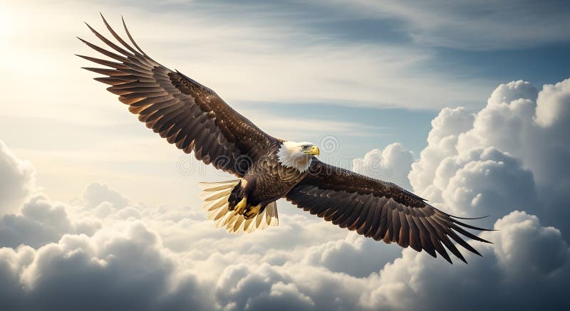 Majestic Bald Eagle Soaring through the Clouds Stock Illustration ...