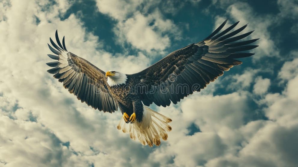 A Majestic Bald Eagle Soaring through a Cloudy Sky, Free and Untamed Stock Photo - Image of prey ...