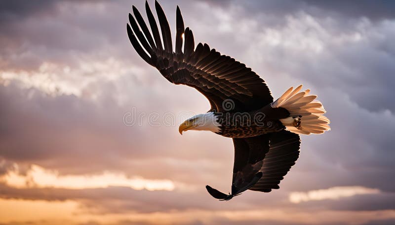 Majestic Bald Eagle Soaring through a Cloudy Sky Stock Photo - Image of ...