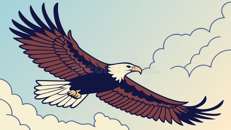 A Majestic Bald Eagle Soaring through a Cloudy Sky, Vector Design ...