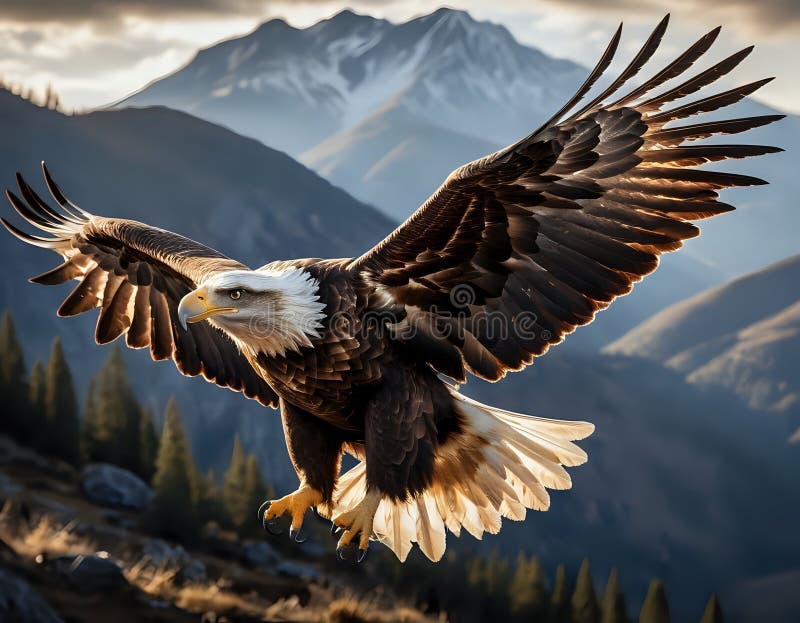 Majestic Bald Eagle Soaring: Dramatic Mountain Landscape Stock ...
