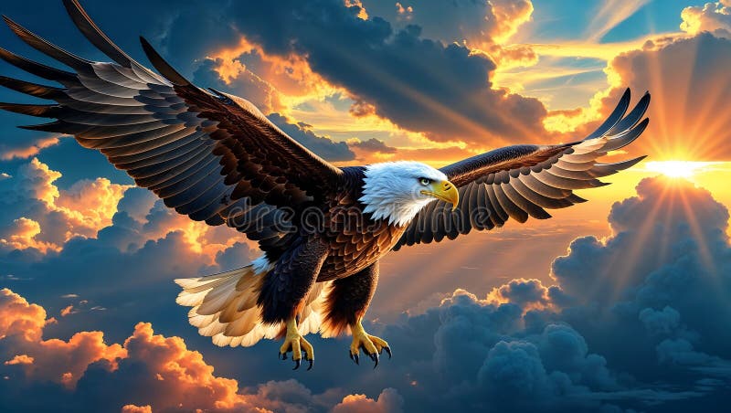Majestic Bald Eagle Artwork with Dramatic Sky and Vibrant Clouds Stock Illustration ...