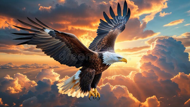 Majestic Bald Eagle Artwork with Dramatic Sky and Vibrant Clouds Stock ...
