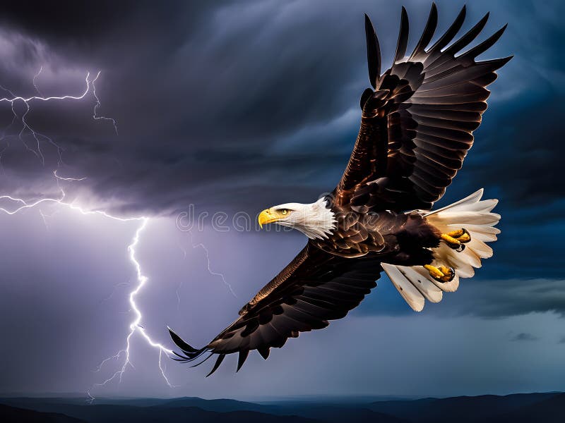 Majestic Bald Eagle Soaring through a Lightning Storm High-Definition ...