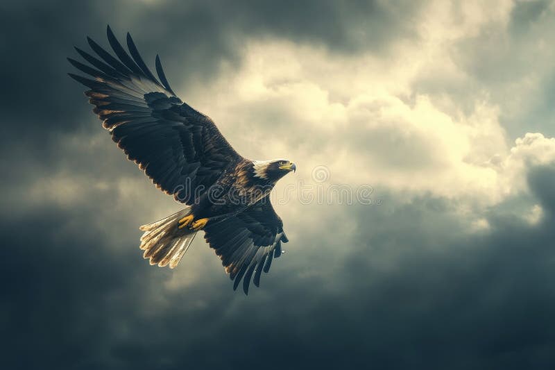 Majestic Eagle Flight Outstretched Wings Dramatic Background Stock ...