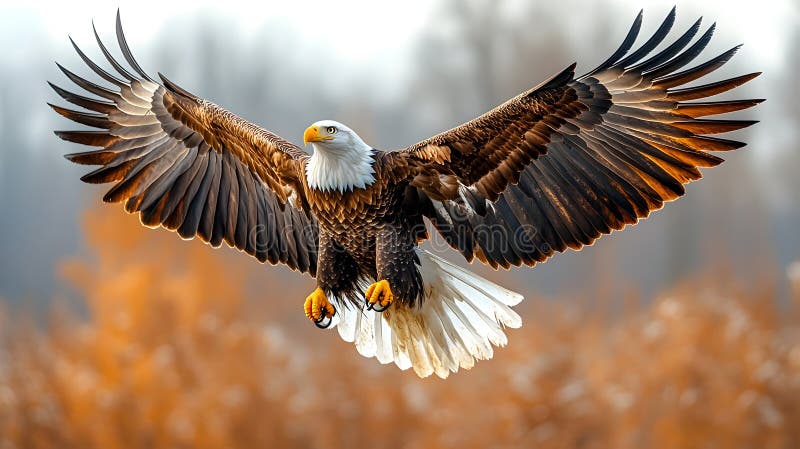 Majestic Bald Eagle Soaring with Outstretched Wings in a Dramatic ...