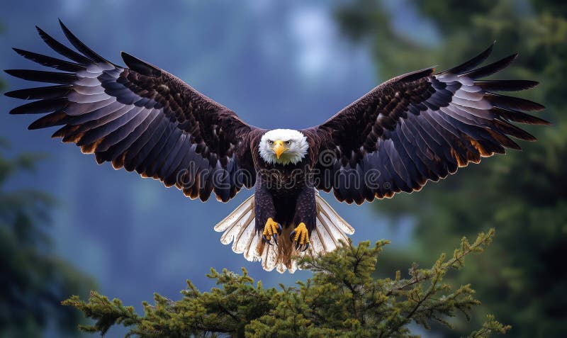 Majestic Bald Eagle Soaring with Outstretched Wings in Natural Habitat ...