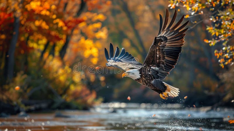 Majestic Bald Eagle Soaring Over Mountainous Landscape Stock ...