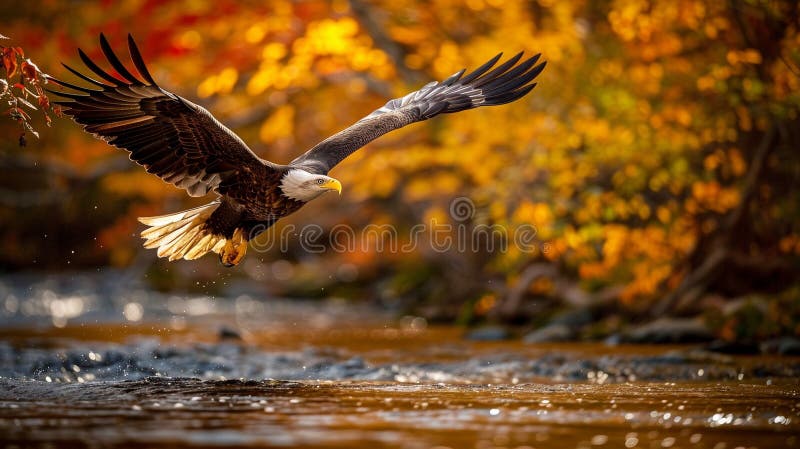 Majestic Bald Eagle Soaring Over Mountainous Landscape Stock ...