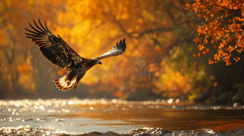 Majestic Bald Eagle Soaring Over Mountainous Landscape Stock Illustration - Illustration of ...