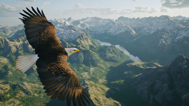 A Majestic Bald Eagle Soaring Over Breathtaking Mountains with Sharp ...