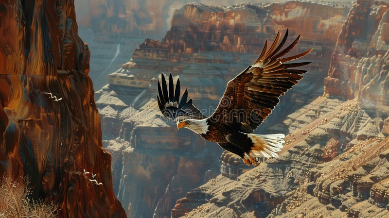 Majestic Bald Eagle Soaring Over a Canyon Stock Illustration - Illustration of brown, prey ...
