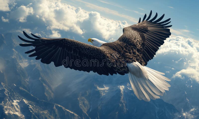 Majestic Bald Eagle Soaring Over Mountain Landscape with Dramatic ...