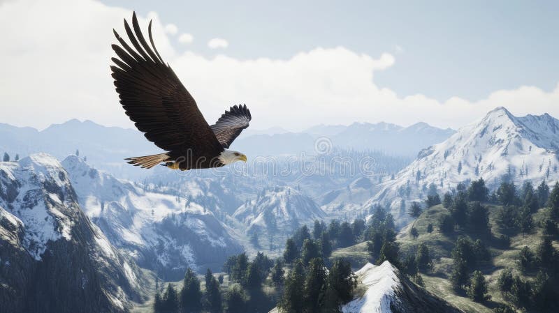 Majestic Bald Eagle Soaring Over Mountain Range with Sharp Focus and ...