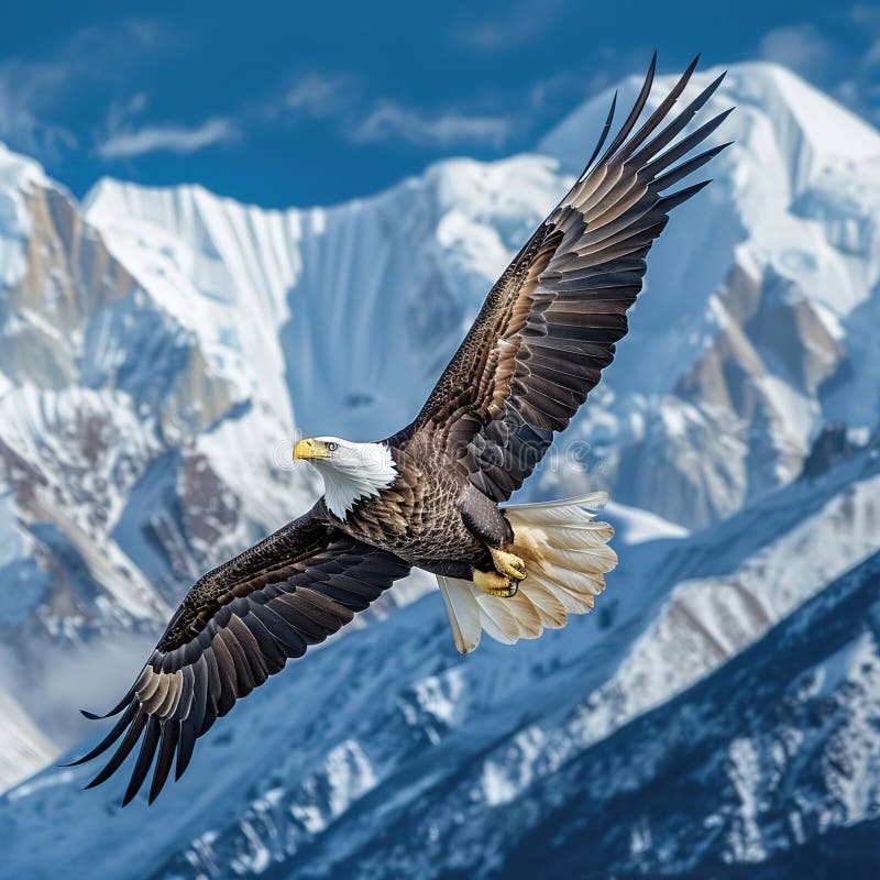 Majestic Eagle Soaring Over Snow Capped Mountains Search Prey Stock Photos - Free & Royalty-Free ...