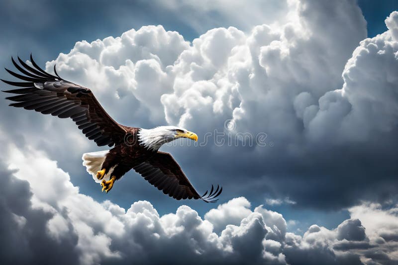 A Majestic Bald Eagle Soaring through the Sky Against a Dramatic Cloud ...