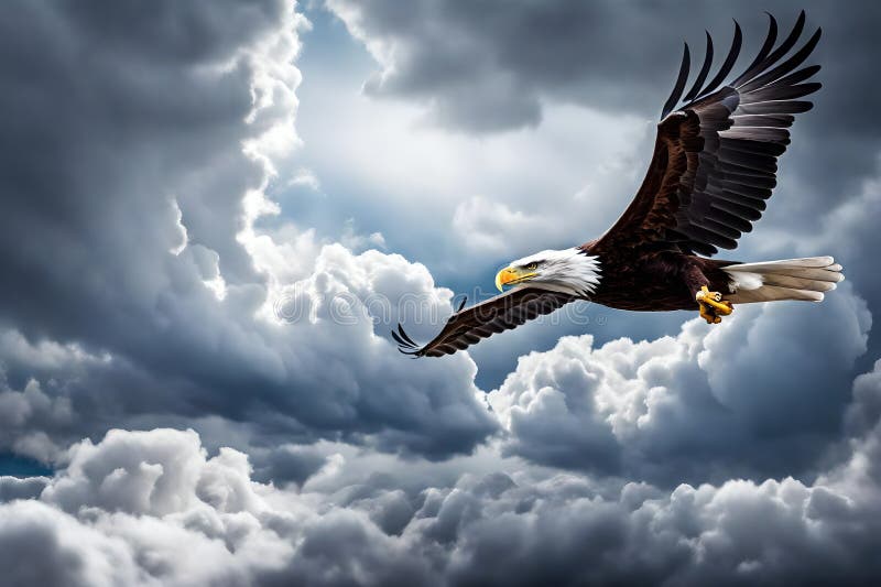 A Majestic Bald Eagle Soaring through the Sky Against a Dramatic Cloud ...